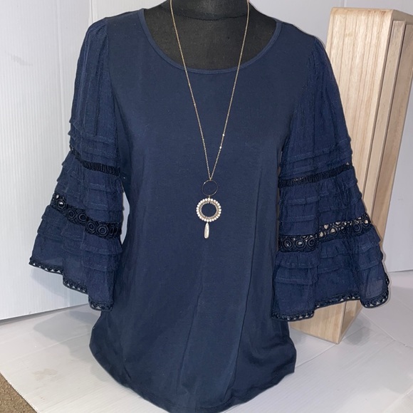 Sharagano | Tops | Nwt Sharagano Deep Indigo 34 Bell Sleeve Top | Poshmark